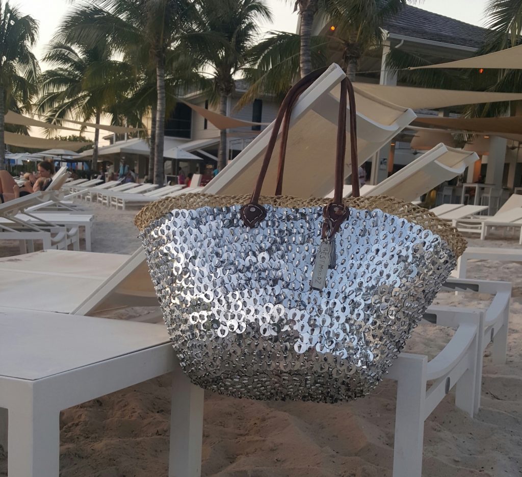 rieten strandtas zilver grote pailletten - Darcey&Dolls
