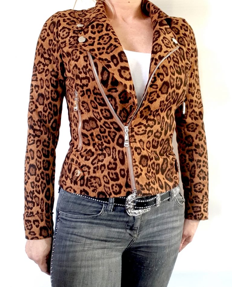 biker jasje panterprint bruin - Darcey&Dolls